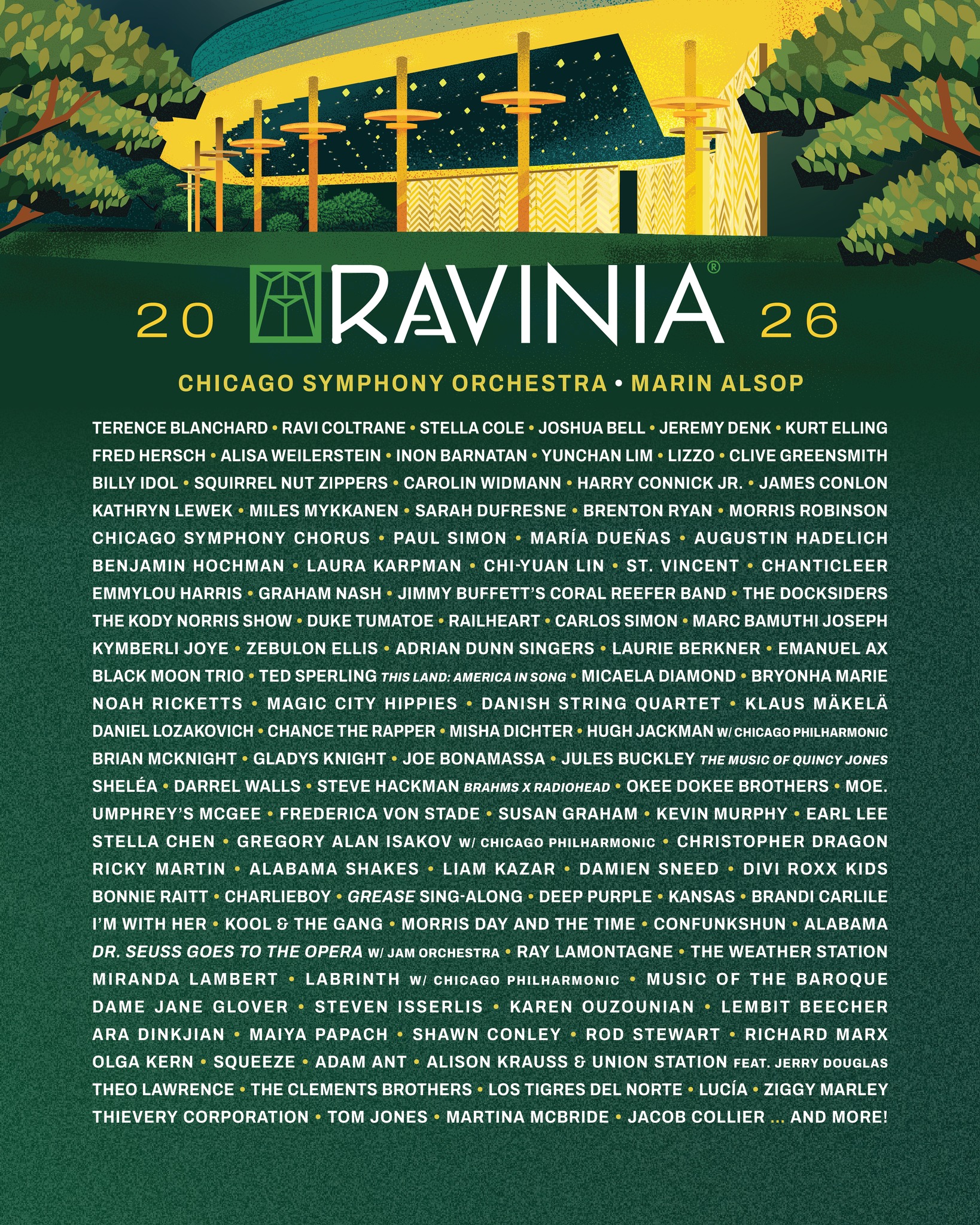 Ravinia's 2026 Lineup: Chance the Rapper, Rod Stewart, Miranda Lambert ...